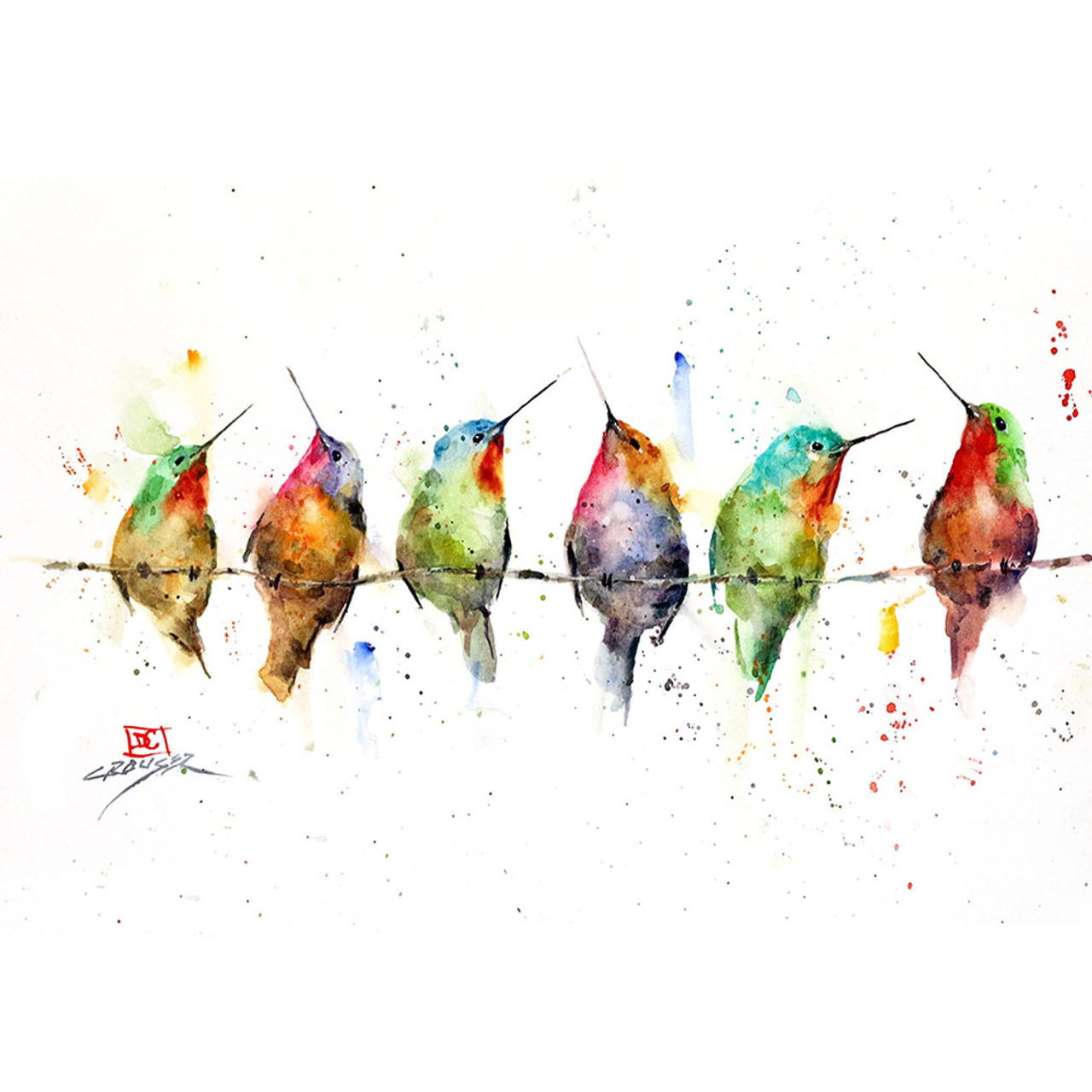 Dean Crouser Watercolor Greeting Card 5x7 - Hummers on a Wire ...